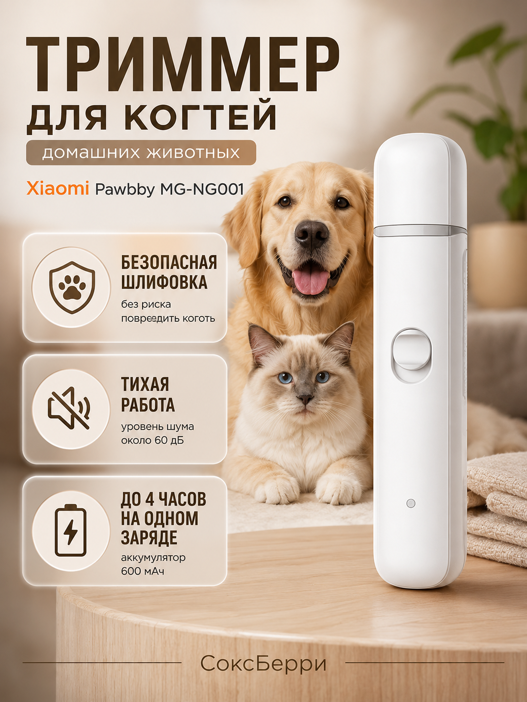 Когтерез/триммер для стрижки когтей домашних животных (для собак/для кошек) Xiaomi Pawbby Nail Sharpener (MG-NG001)