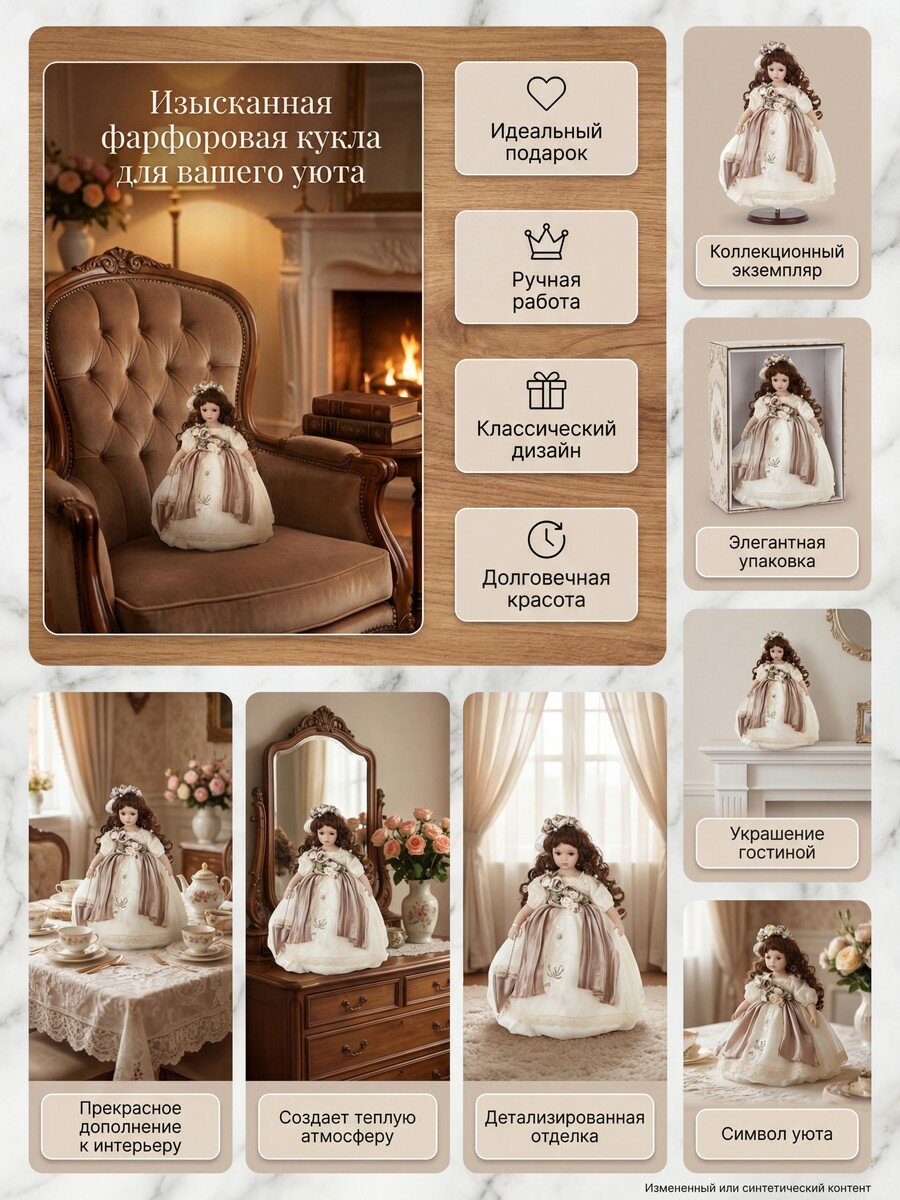 Кукла "Жозефина", L22 W12,5 H45 см Бежевый