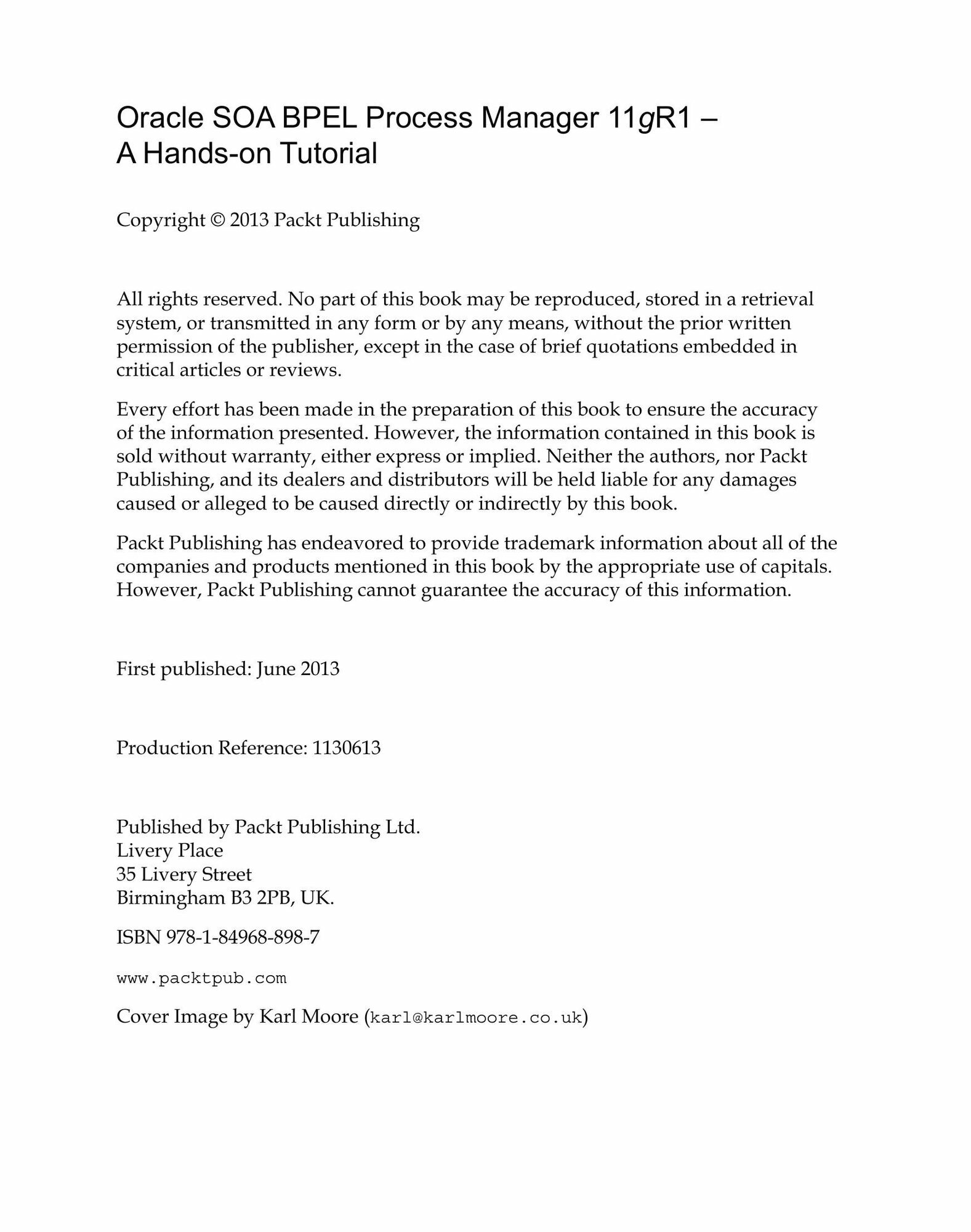 Oracle Soa Bpel PM 11g R1. A Hands-On Tutorial — фото 1