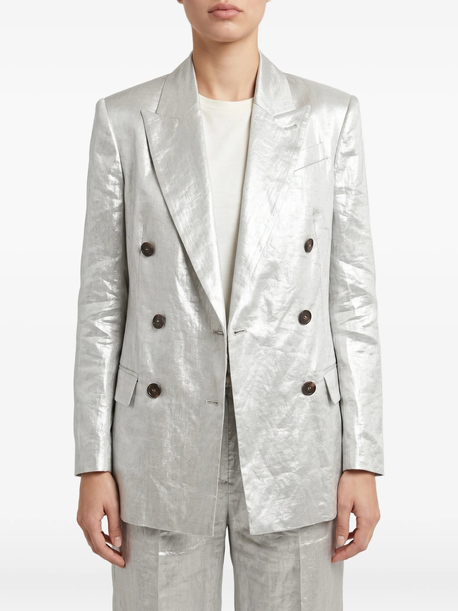 Комбинезон BRUNELLO CUCINELLI Metallic-effect double-breasted suit