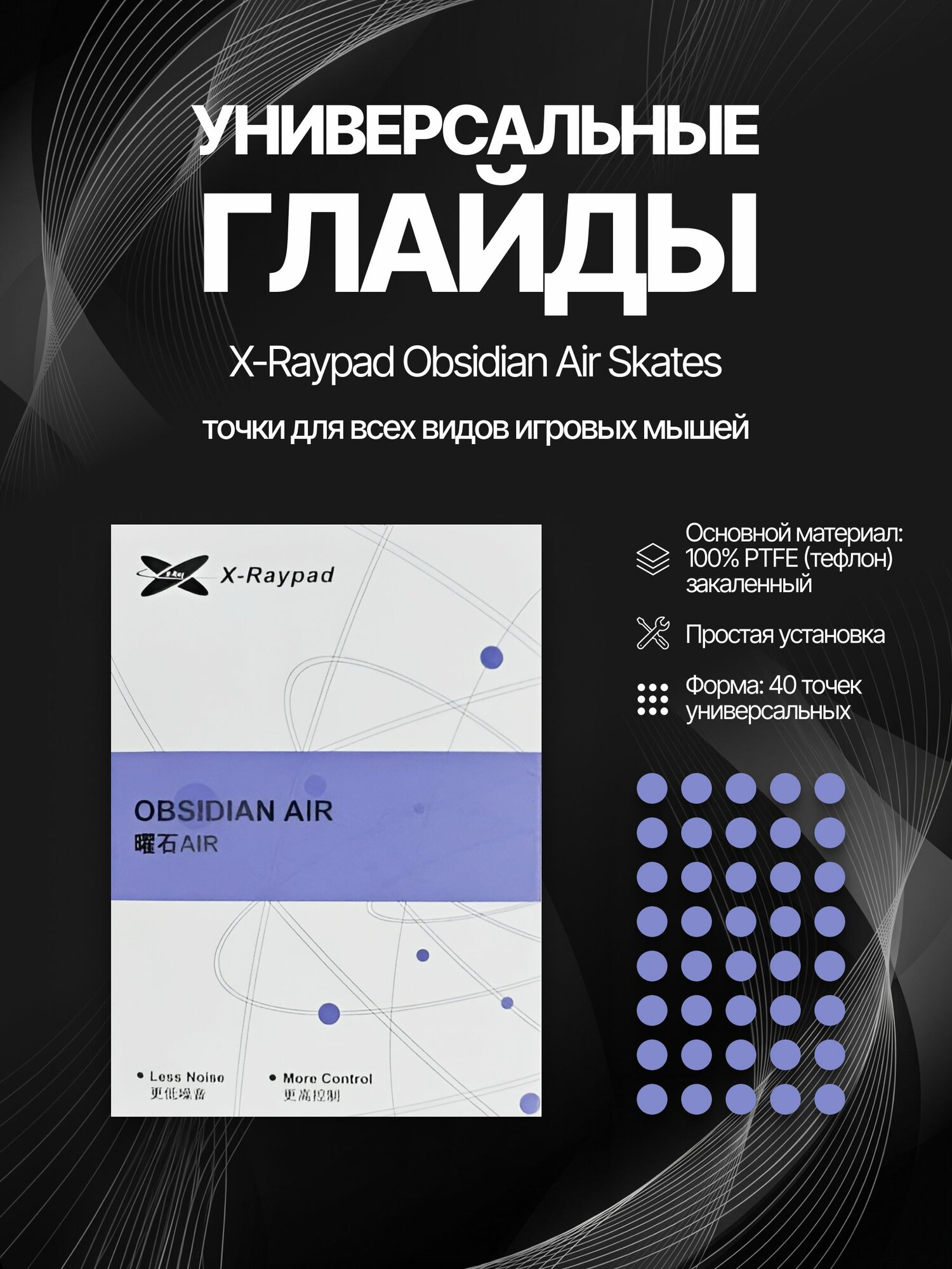 Универсальные глайды точки для мыши X-Raypad Obsidian Air