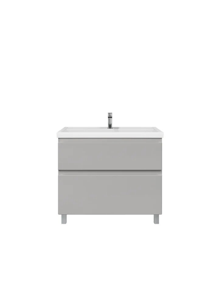 Тумба с раковиной SanStar Riana 100 напольная, 101 см, серая, из МДФ, с ящиками, раковина для ванной, фарфоровая, прямоугольная, встроенный слив-перелив