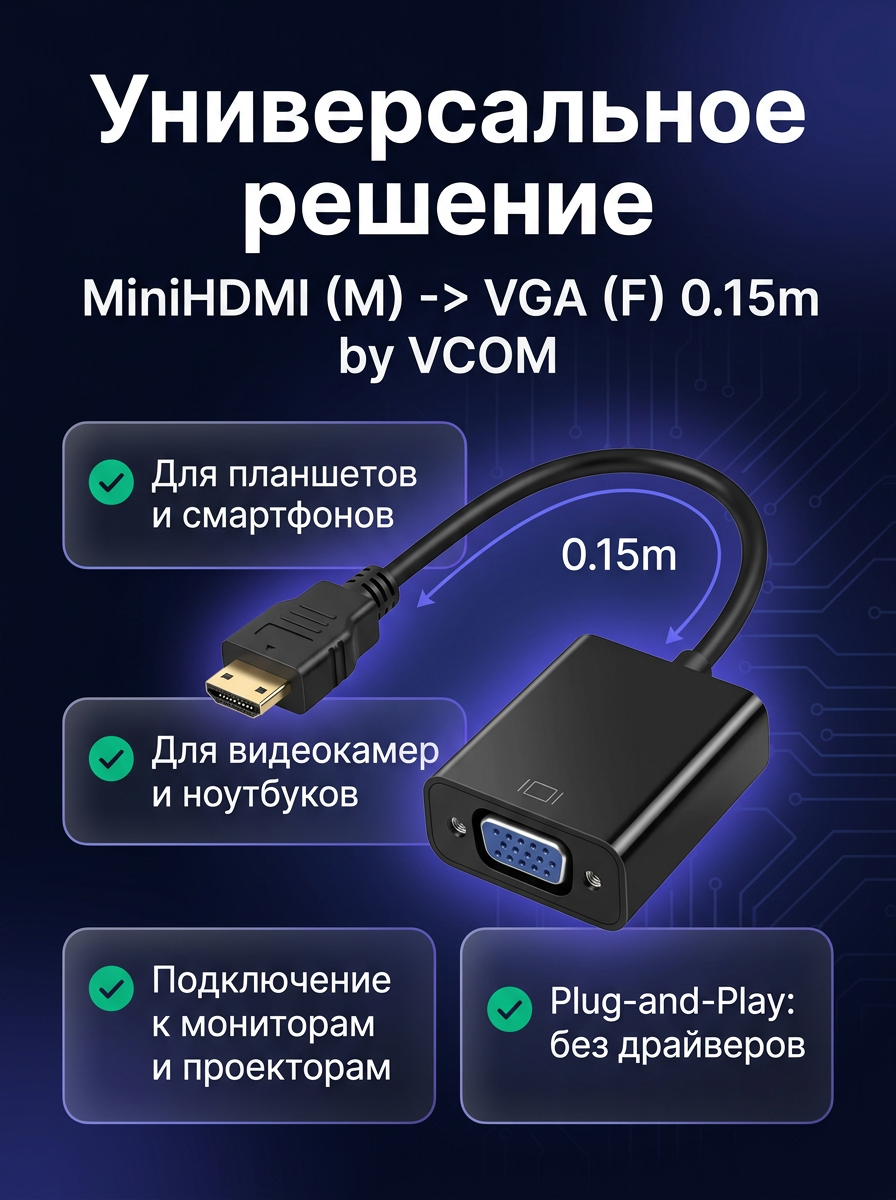 MiniHDMI (M) -> VGA (F) 0.15m — фото 1