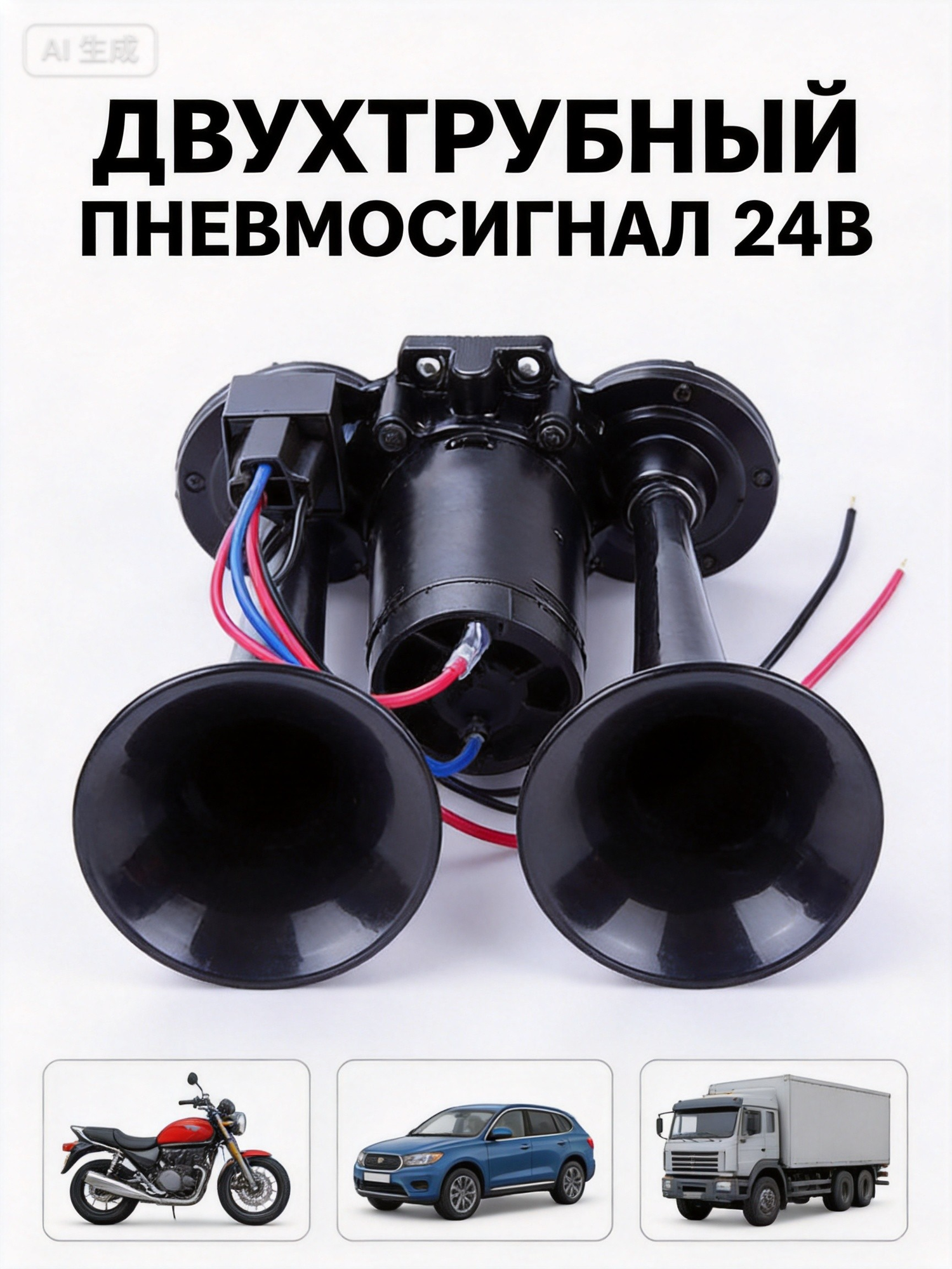 Громкий гудок, 150дБ, двойной, универсальный, компрессор, для авто, мото, грузовик24v