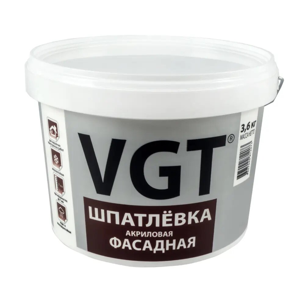 Шпатлевка фасадная акриловая для наружных работ ВГТ 3,6кг 3023