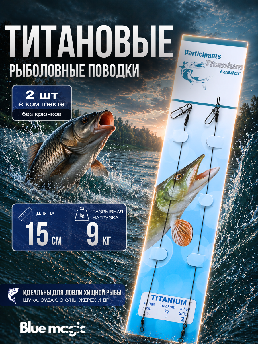 Поводок рыболовный титановый / Набор поводков Titanium leader - 15 см , 9кг , 2шт