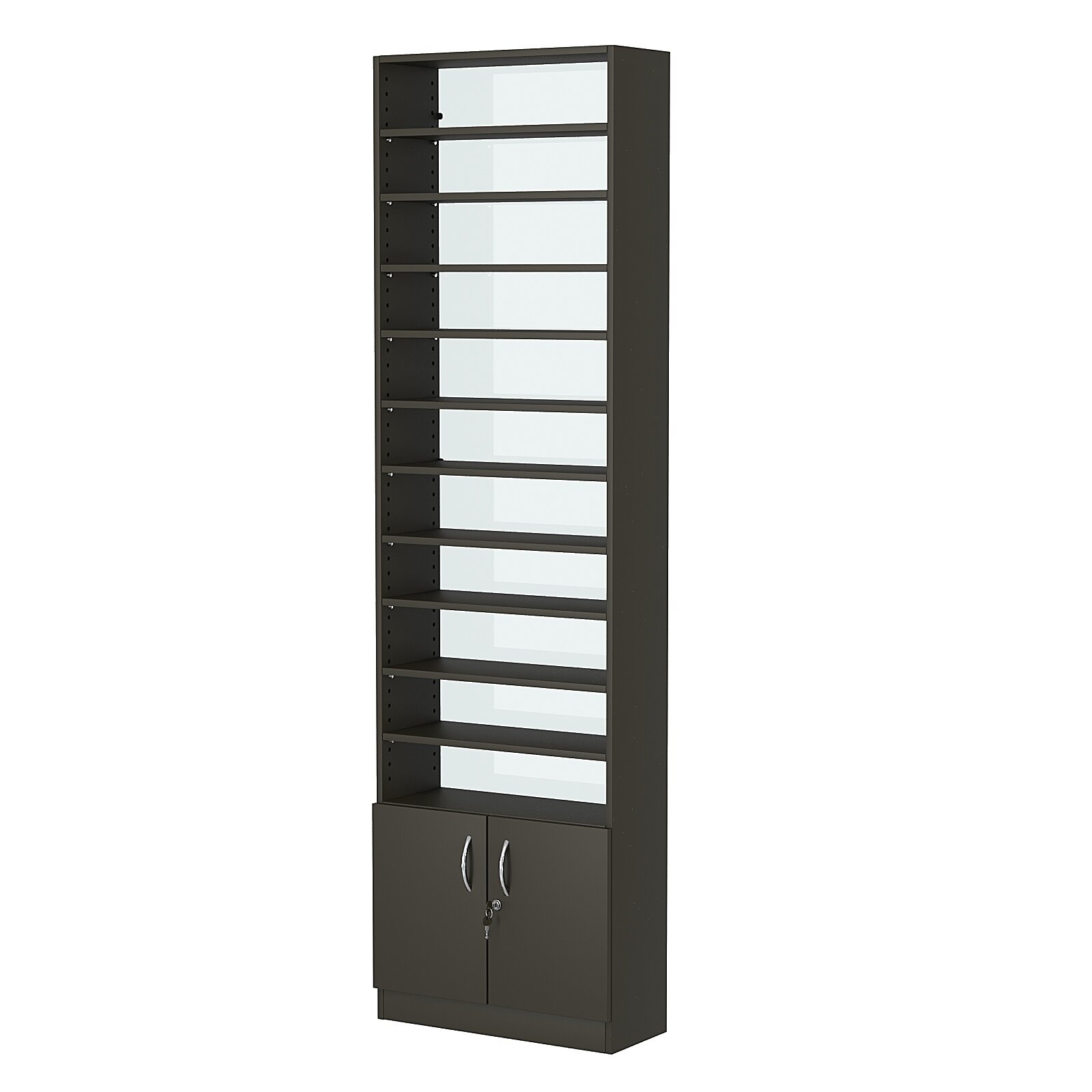 Стеллаж из ДСП с 10-ю полками 250x600 мм серии LEVEL-10 №4-1 (З/C - стекло), Черный