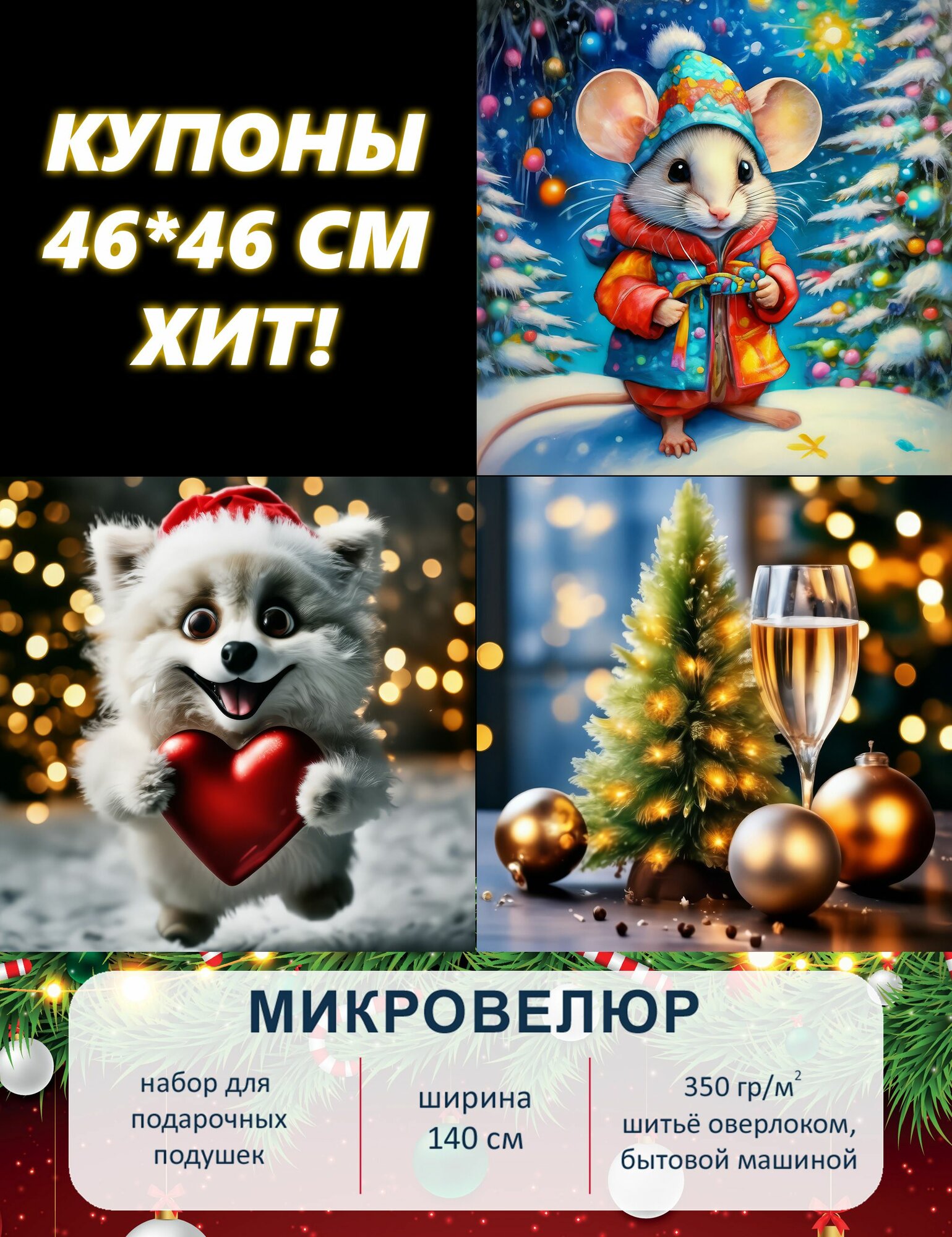 Мебельная ткань, для декоративных подушек. Новогодний сэт N-026. Размер 46см*140см!