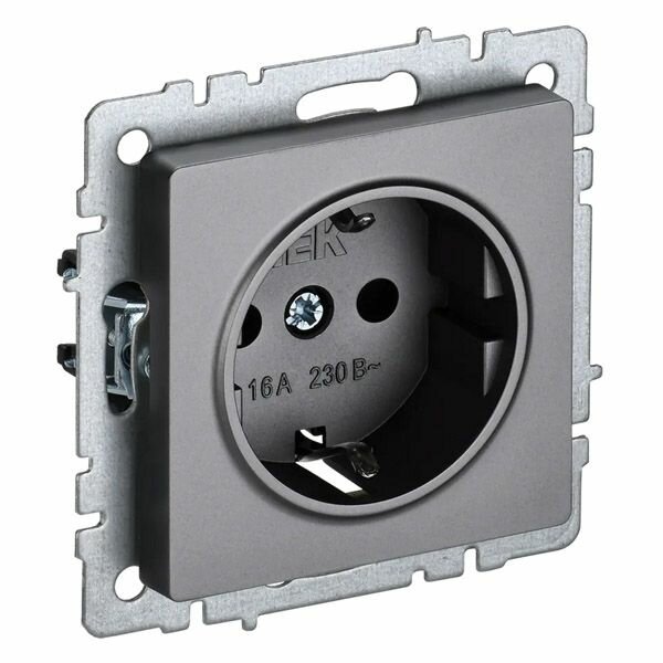 Штепсельная розетка встраиваемая IEK BRITE 16А BR-R14-16-K46 РС14-1-0-БрС с з/к и шторками сталь