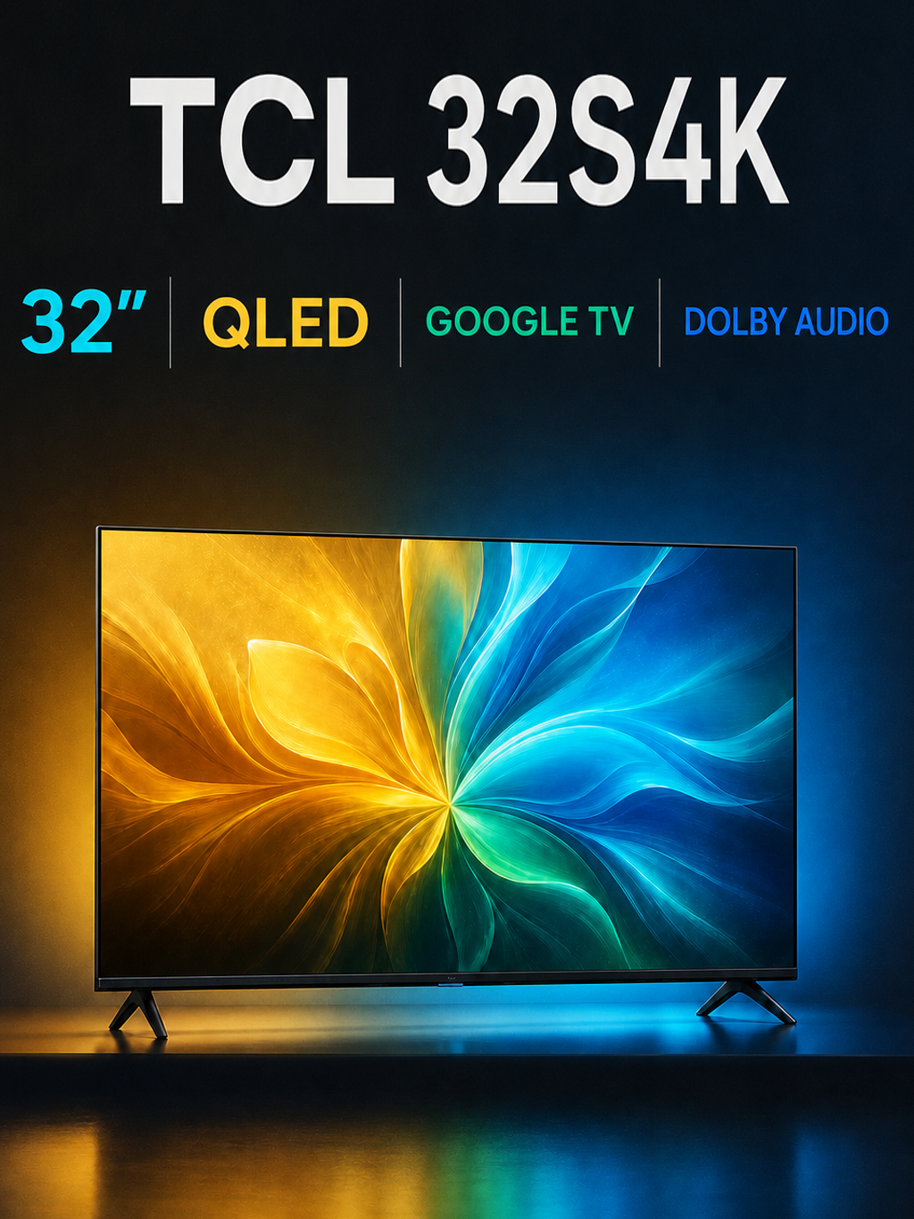 Телевизор TCL 32S4K 32", черный, HD, безрамочный, диагональ 32'