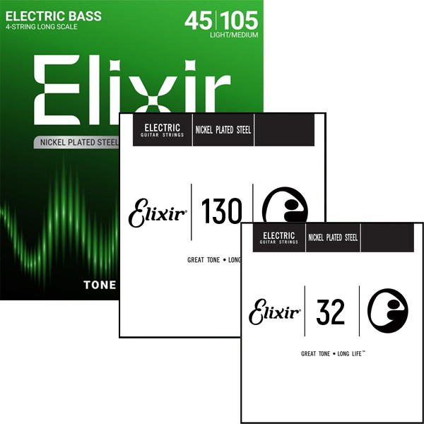 Струны для бас-гитары Elixir 14077 Nanoweb Medium + Elixir 15430 + Elixir 15332 32-130