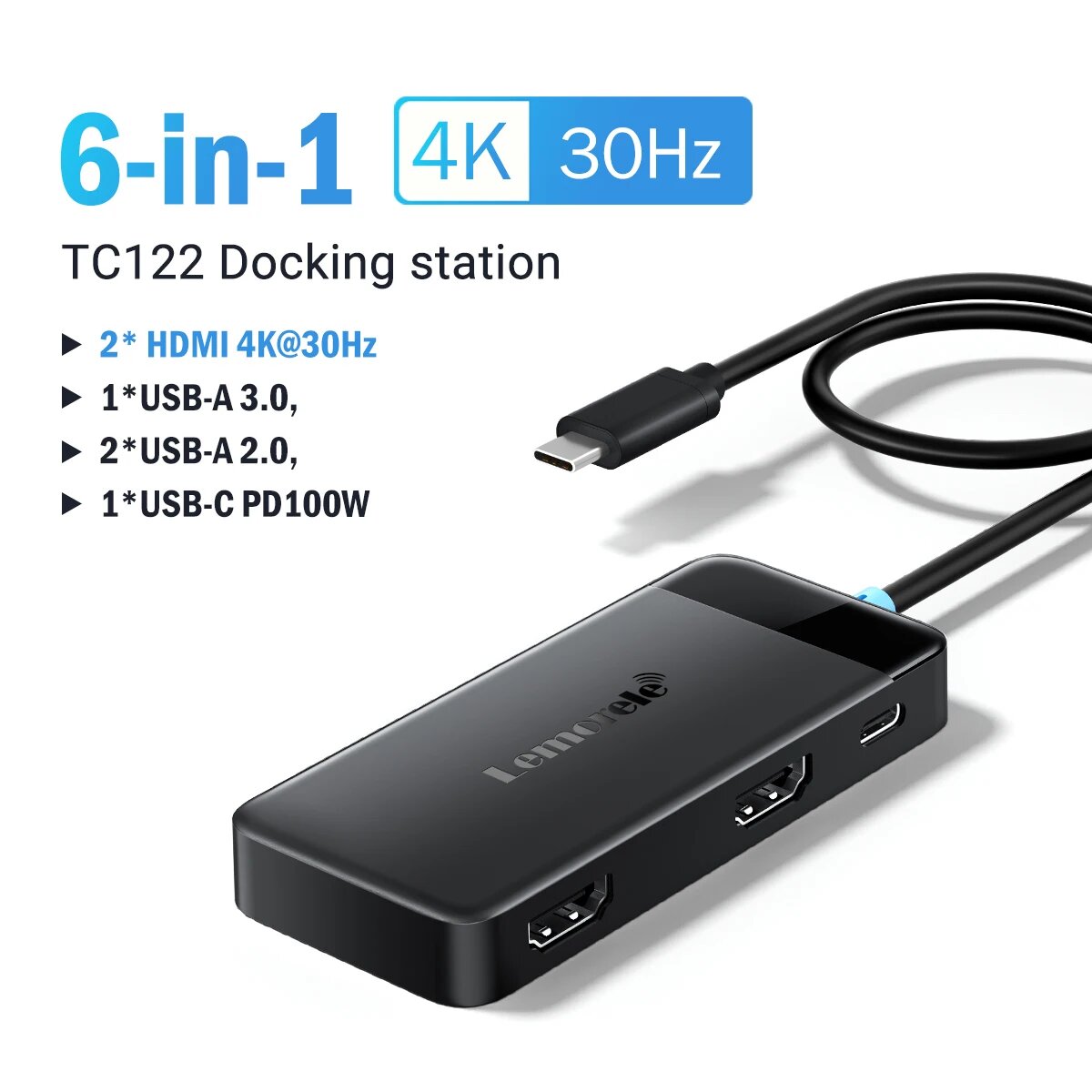 Lemorele TC122 USB C HUB 6 в 1 с двумя HDMI 4K для Macbook iPad