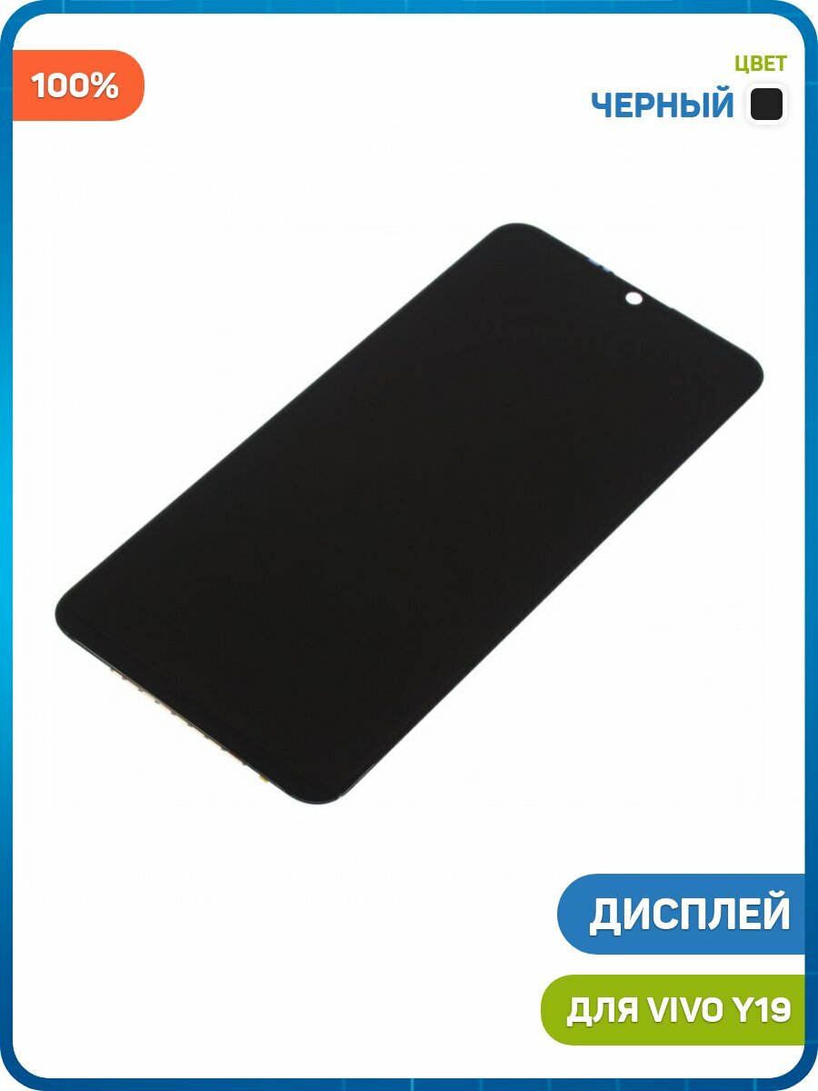 Дисплей для Vivo Y19 (в сборе с тачскрином) черный, 100%