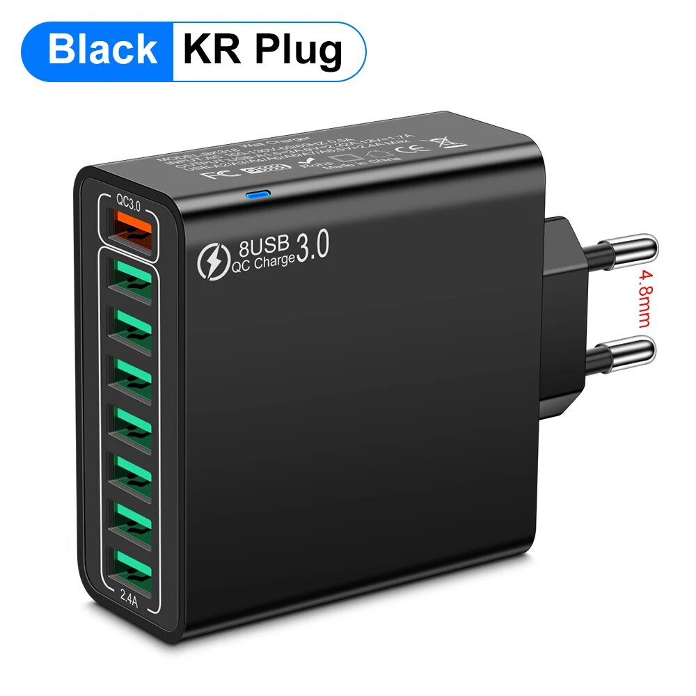 Зарядное Устройство USB На 120 Вт С 8 Портами Для Быстрой Зарядки, Совместимое Черный, KR Plug Black