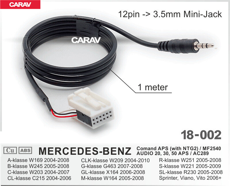 AUX кабель для MERCEDES-BENZ 2004+ Comand APS с NTG2 / MF2540 / AUDIO 20, 30, 50 APS / AUDIO AC289 CARAV 18-002