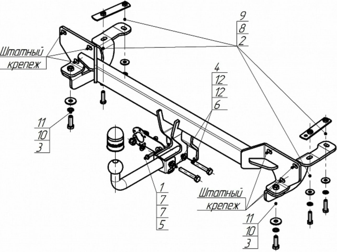 Фаркоп Motodor для GAC GS4 2024- (оцинк. Шар) арт.97805-A