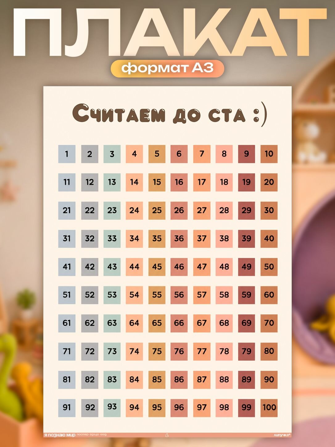 Постеры развивающие Считаем до ста для кабинета