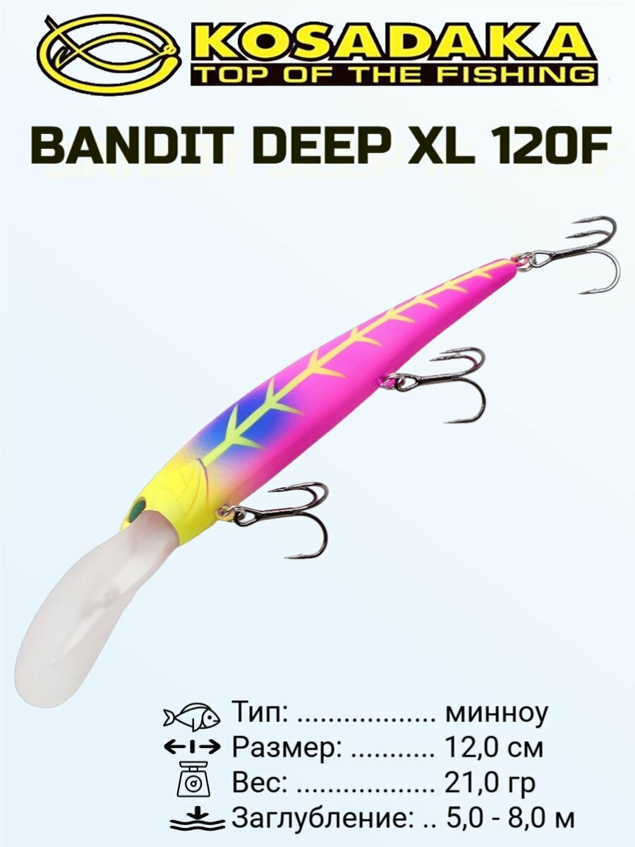 Воблер Kosadaka Bandit Deep XL 120F, плав, 120мм, 21г, 5-8м, цв. MCR