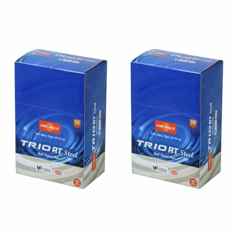 Unimax Ручка автоматическая шариковая Glide Trio Steel, синяя , толщина линии 0.5 мм, 5 шт. в уп, 2 шт