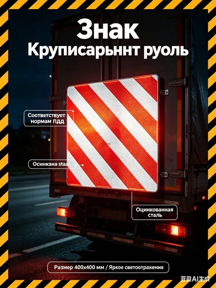 Знак Крупногабаритный груз 400х400 мм, световозвращающая табличка на металлической основе (оцинковка) для перевозки негабарита, перевозка грузов по ПДД