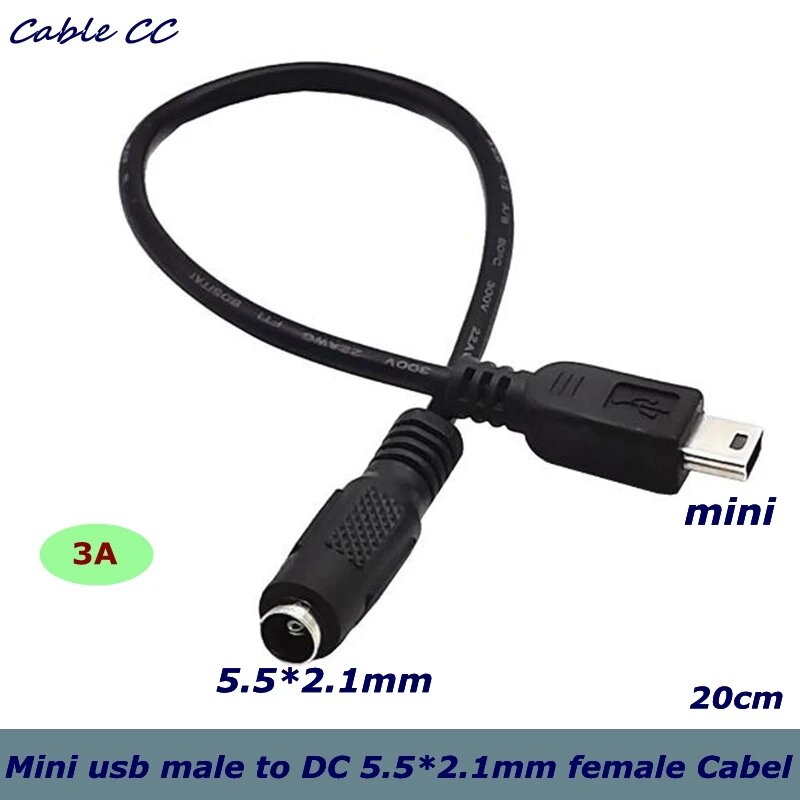 Кабель-переходник DC 5.5mm x 2.1mm female to Mini USB 5-pin male CableCC