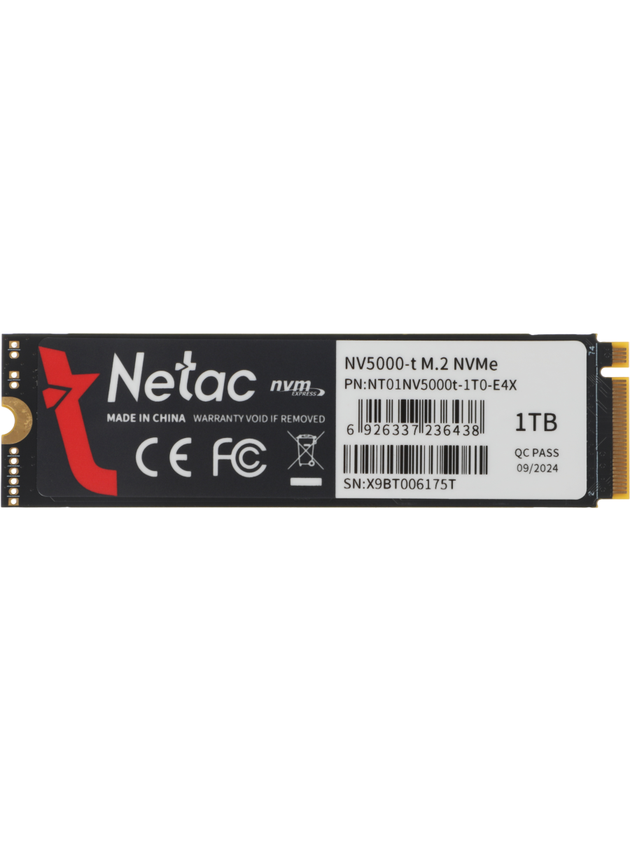 Накопитель SSD Netac NV5000t 1 ТБ, M.2 2280, PCIe 4.0 x4, NVMe, M.2 4800 МБ/с