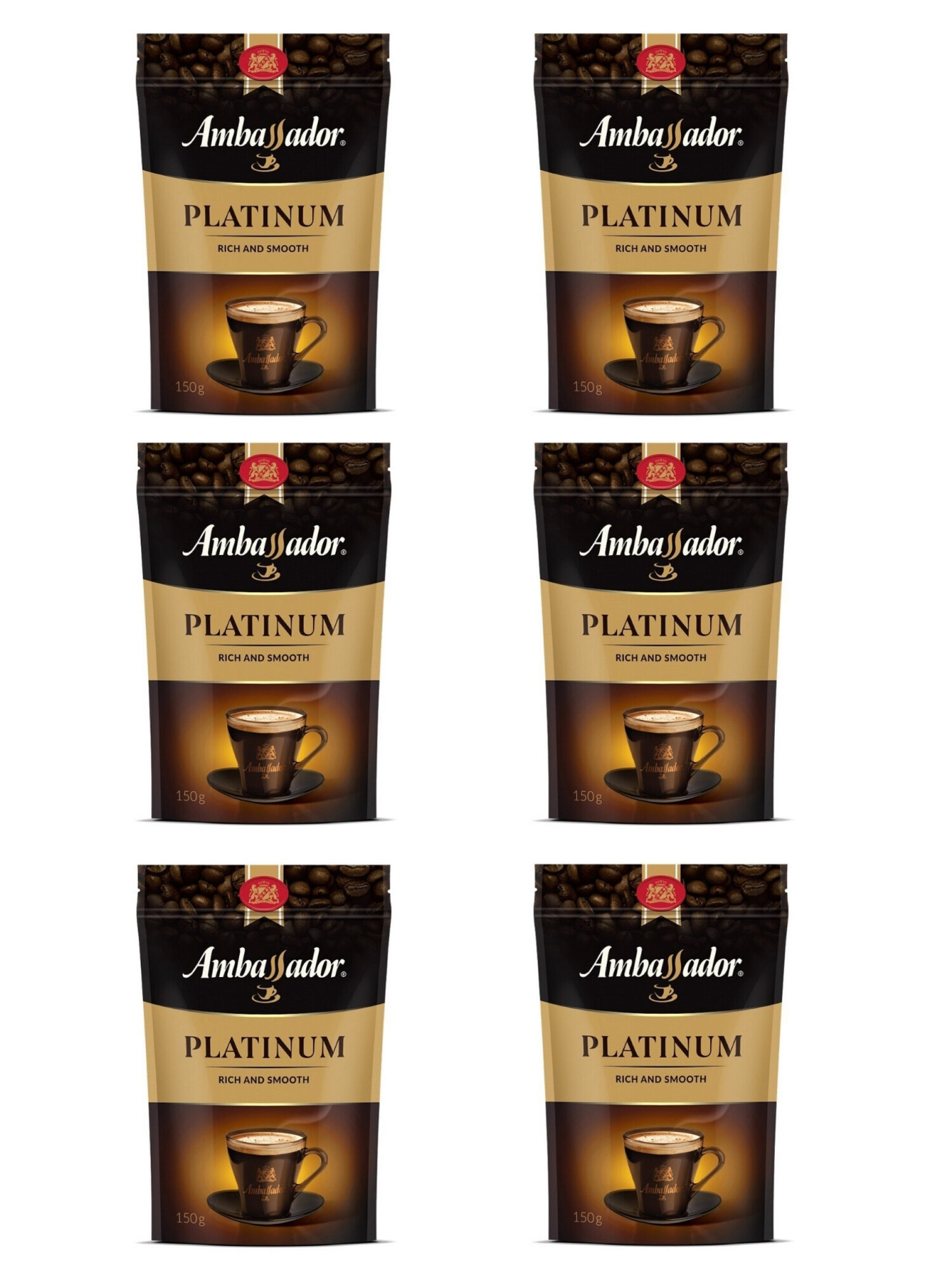 Кофе растворимый Ambassador Platinum, пакет 150 г, 6 шт