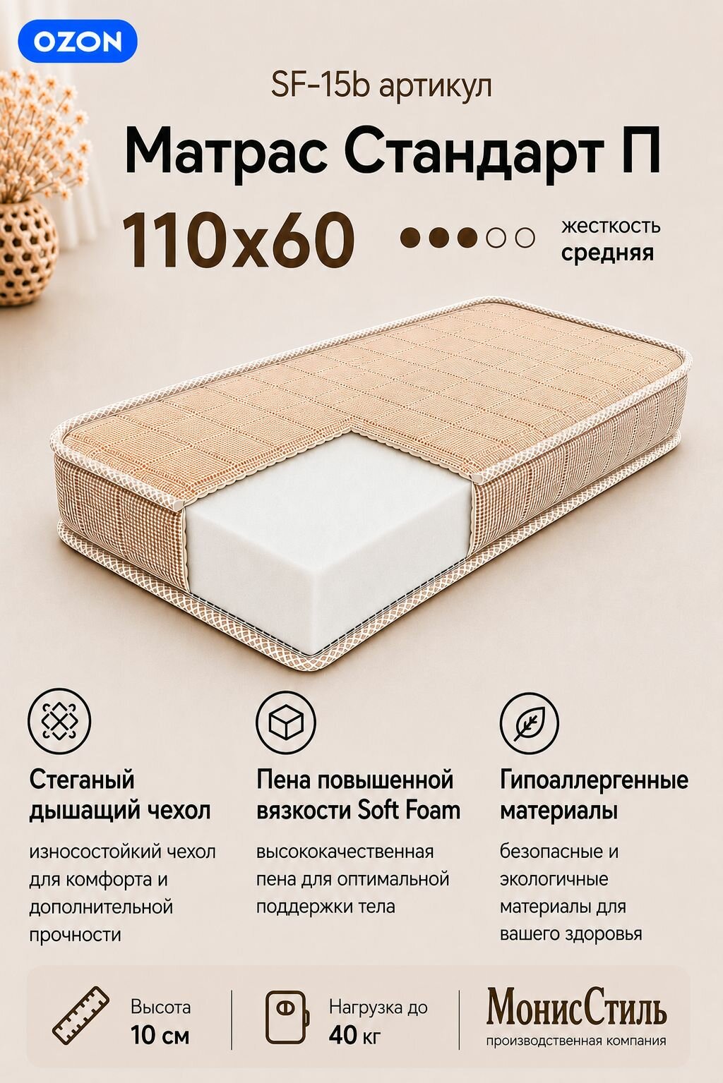 Матрас Стандарт детский 110*60*10 см арт. SF-15b