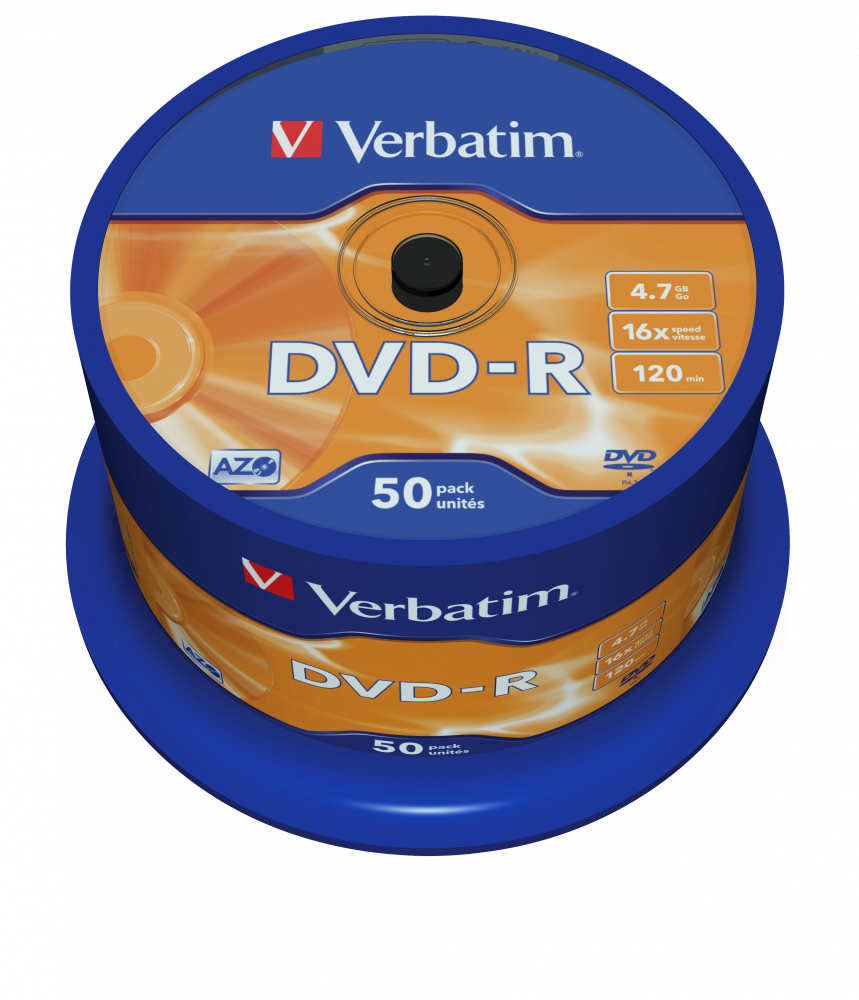 Оптический диск Verbatim DVD-R 4.7GB 16X AZO Matt Silver, Spindle, 50 шт