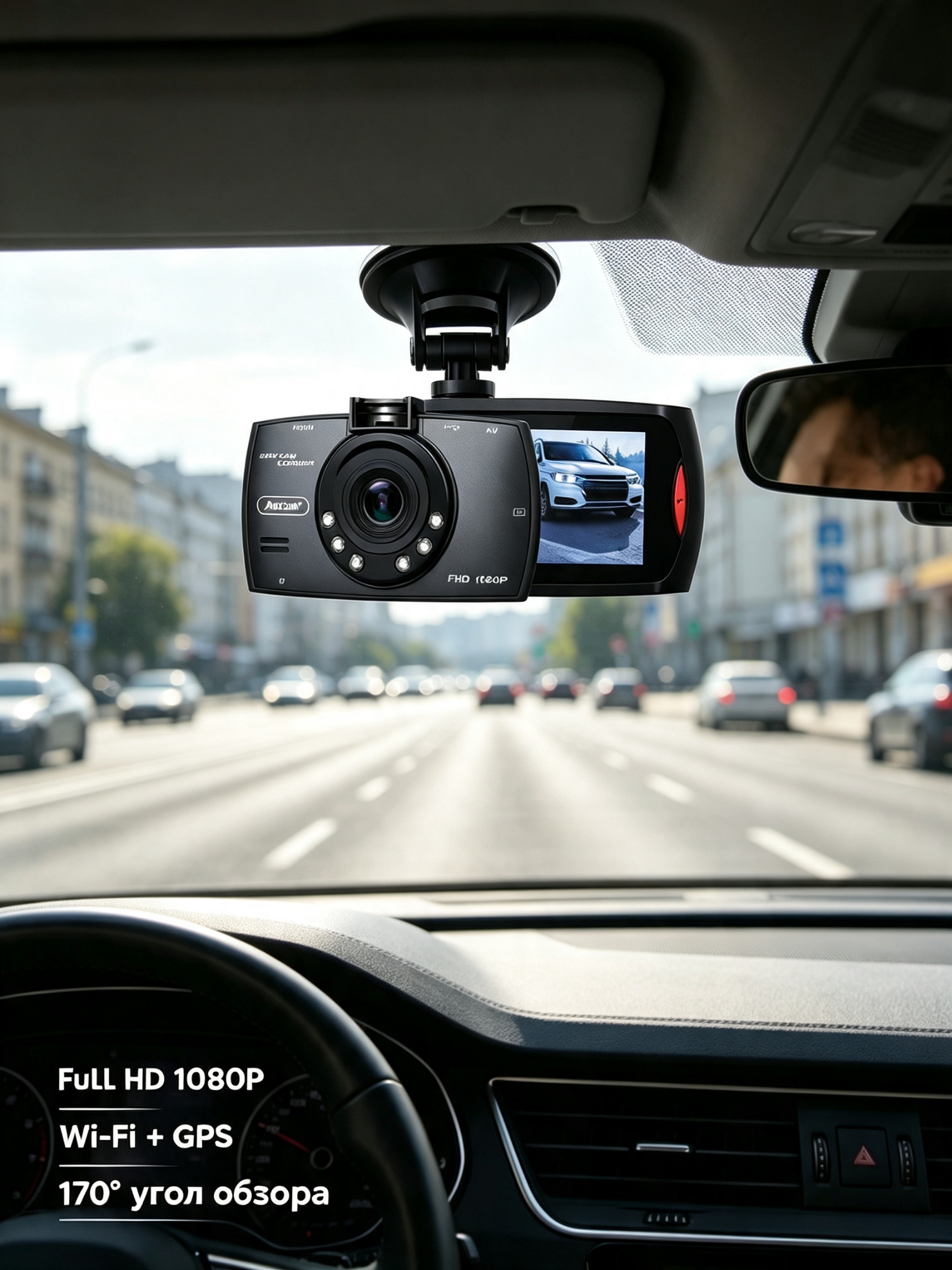 Автомобильный видеорегистратор Andowl Q-R7, Full HD 1080P, Wi-Fi, GPS, 3" экран, G-сенсор, угол обзора 170°