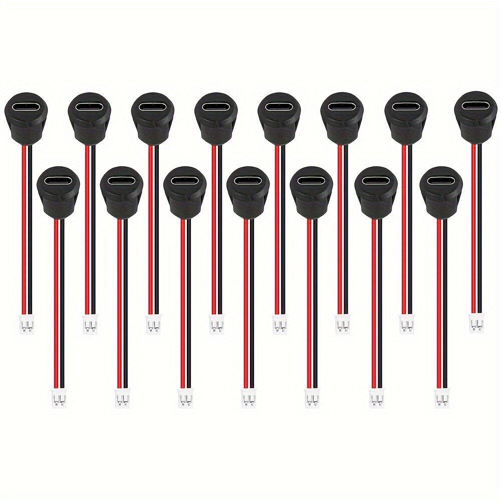 Гнездо USB Type-C женское для панели, 15 шт, круглое, 2 контакта с клеммами, пайка проводов