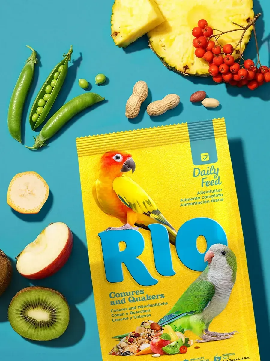 Корм RIO Daily Feed Conures and Quakers, для аратинг и квакеров основной рацион, 4 штуки по 1 кг