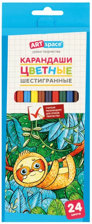 Цветные карандаши ArtSpace "Милые Зверушки", 24 цв, заточенные, шестигранные