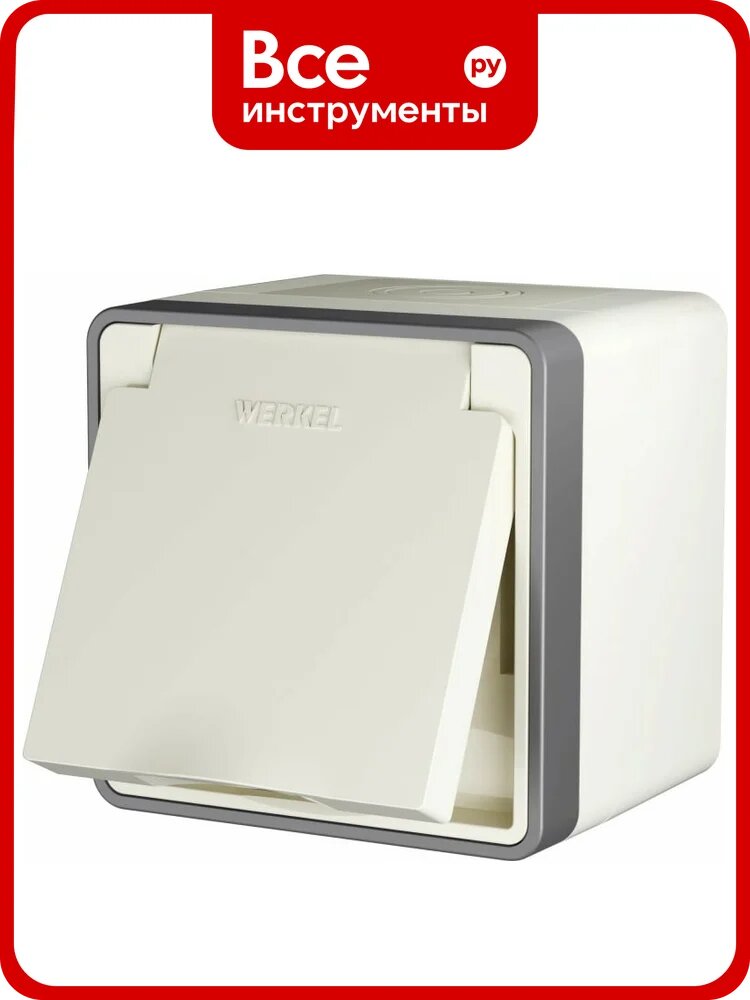 Розетка WERKEL W5071203 влагозащищенная с заземлением с защитной крышкой и шторками Gallant a051546