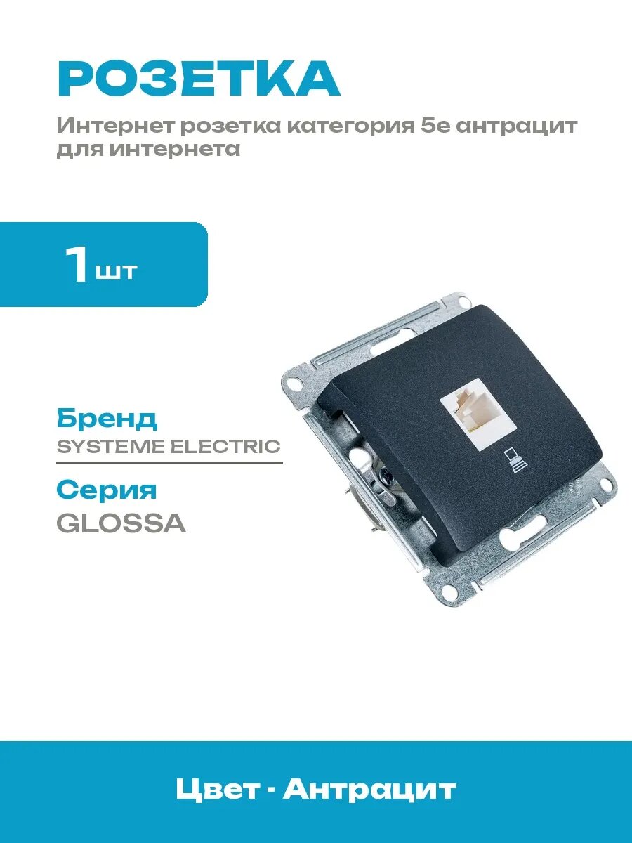 Розетка lan 5e антрацит встраиваемая для скрытого монтажа