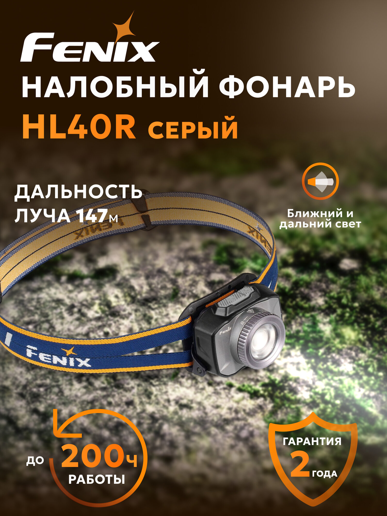 Налобный фонарь Fenix HL40R Cree XP-LHIV2 LED серый, HL40RGY