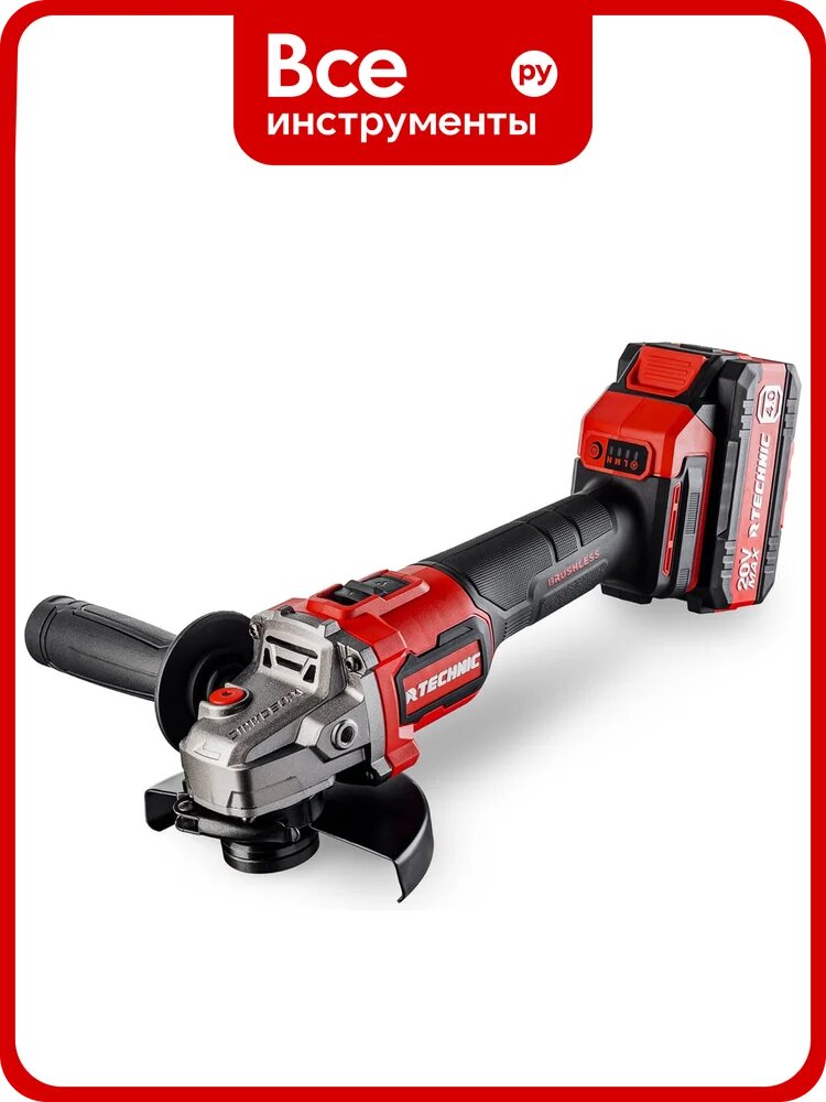 Шлифмашина угловая аккумуляторная RUNTEC TECHNIC 125 мм, 20В, 2х4Ач, 1100Вт RT-AG1100T