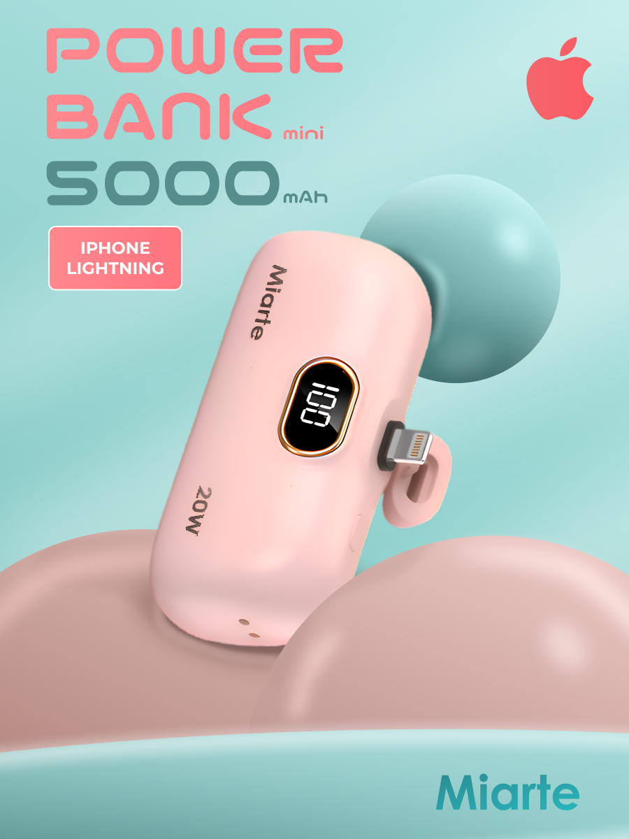 Повербанк с быстрой зарядкой для iphone, мини Power bank 5000мАч, Miarte