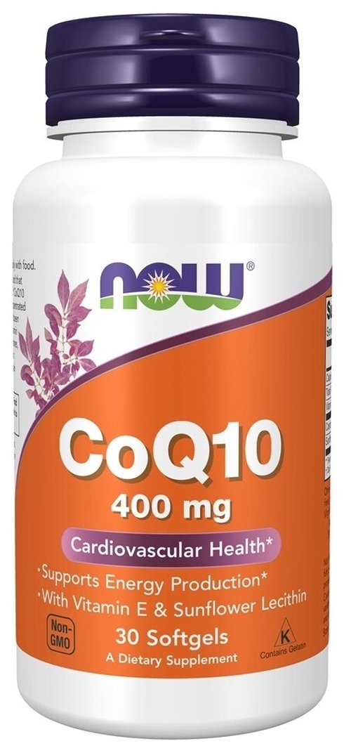 Витамины NOW Foods CoQ10 400 мг 30 гелевых капсул, для сердца и сосудов.