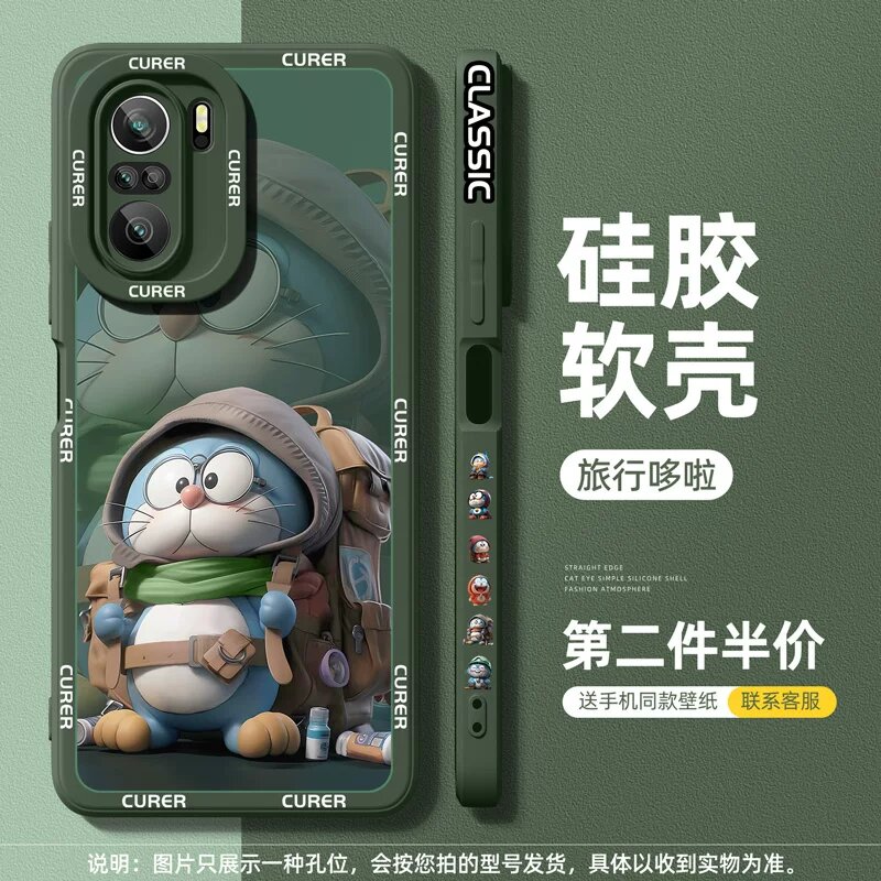 Чехол из жидкого силикона для Redmi K40 Gaming Enhanced с рисунком путешественнической Доры в азурном зеленом