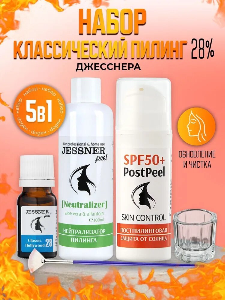 Trend Cosmetics Набор для пилинга 5в1: Пилинг Джесснера 28%, нейтрализатор, кисть, стакан, крем SPF