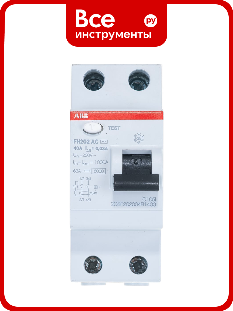 Выключатель дифференциального тока ABB УЗО 2п 40А 30мА FH202 2CSF202004R1400