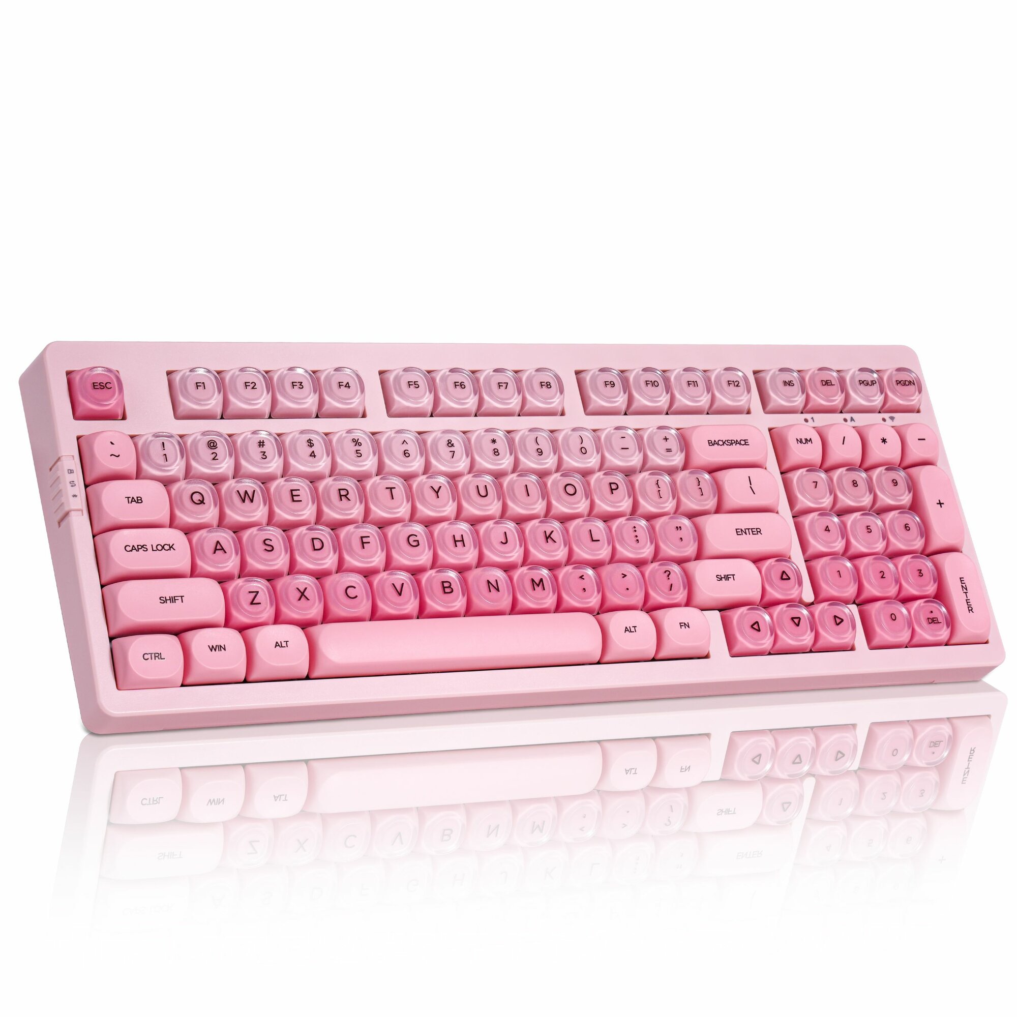 ZORNHER ZH980 механическая клавиатура, 95% раскладка, беспроводная три-модовая, RGB подсветка, боковые легенды, линейные Sakura-свитчи, нюдовый розовый градиент
