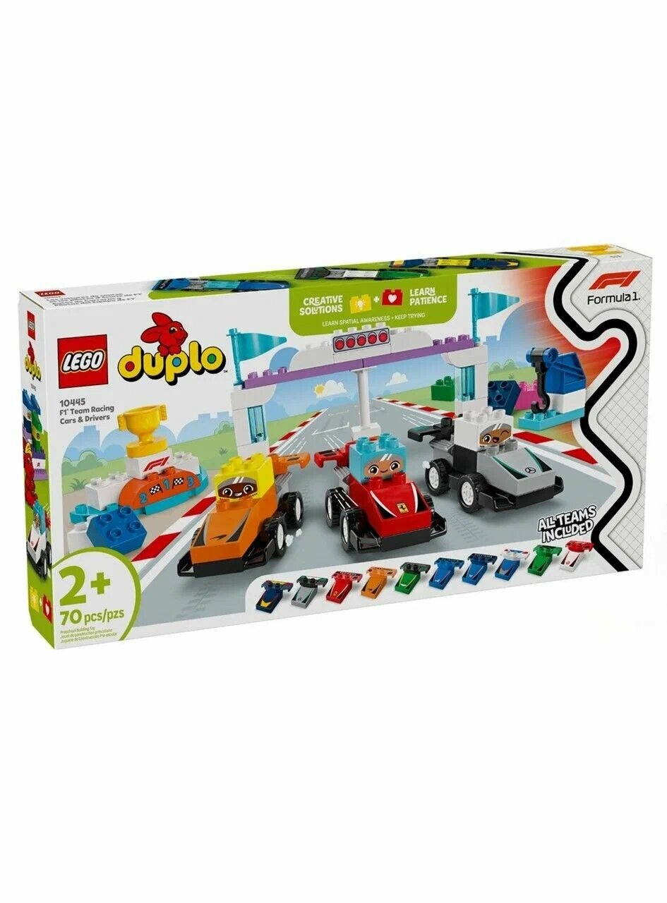 10445 (N) Конструктор LEGO DUPLO "Гоночные машины и пилоты команды F1", 70 деталей