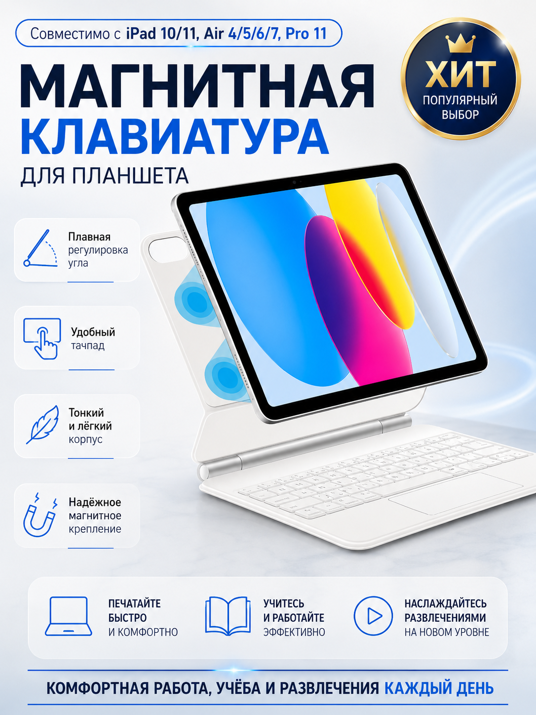 Применяется к 2025 iPad A16 11th generation 11 Дюйм Magic Keyboard Планшетный компьютер Защитный чехол