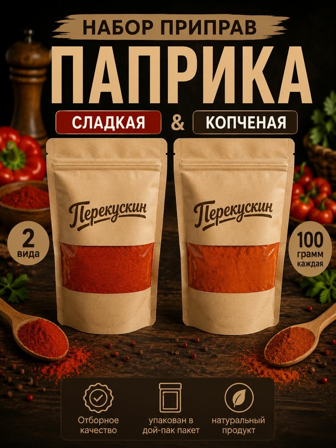 Набор Паприка копчёная, Паприка сладкая, по 100 гр.