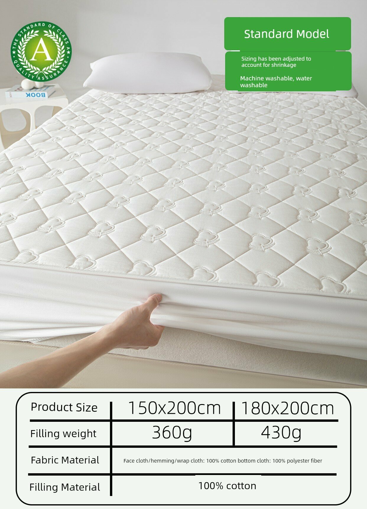 Наматрасник Zhongmian Home Textiles из хлопка класса А, антибактериальный, полностью хлопковый, стеганый, утолщенный,