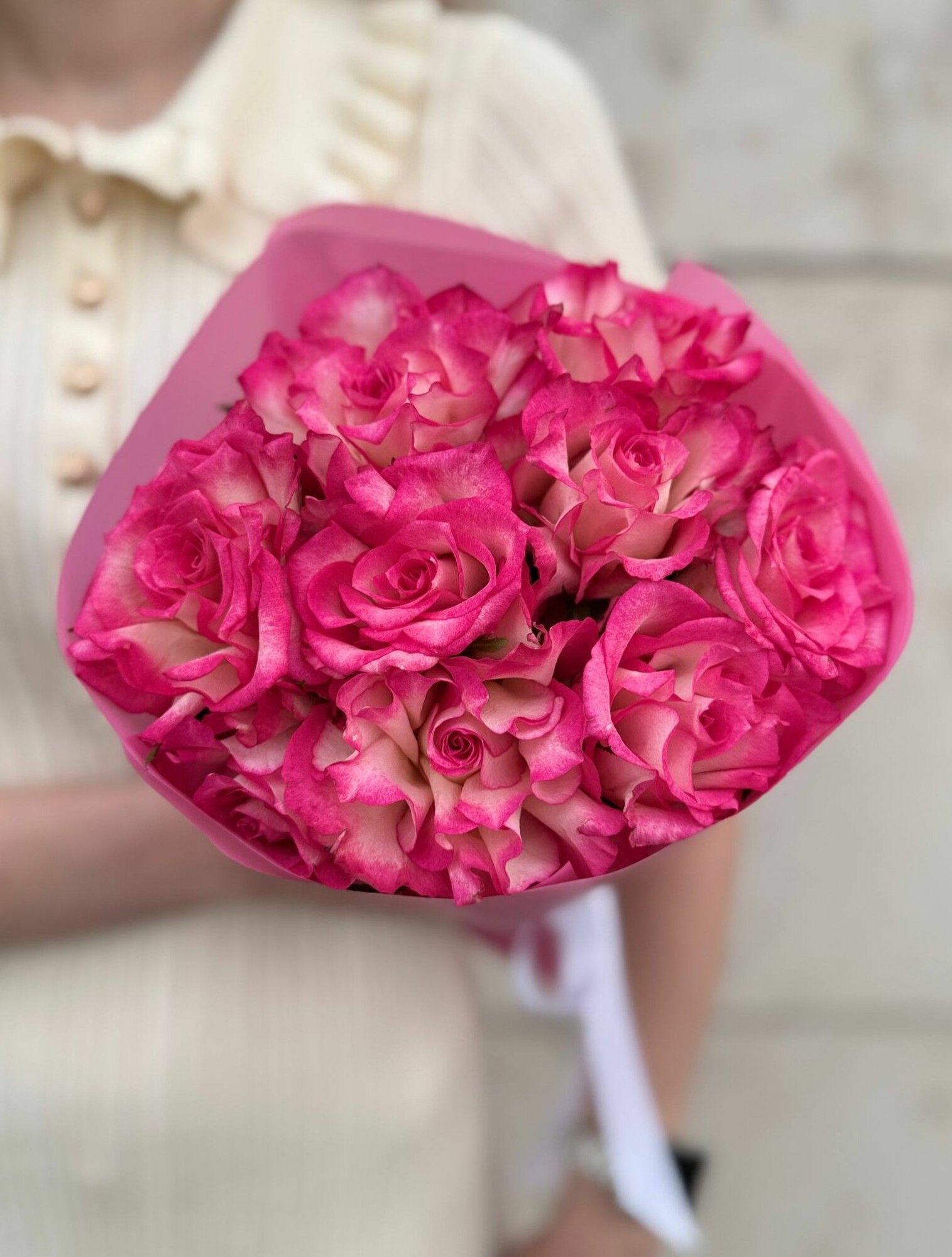 Букет цветов / Decoriflora / Монобукет из Роз, цвет Розовый, 9 шт — фото 1
