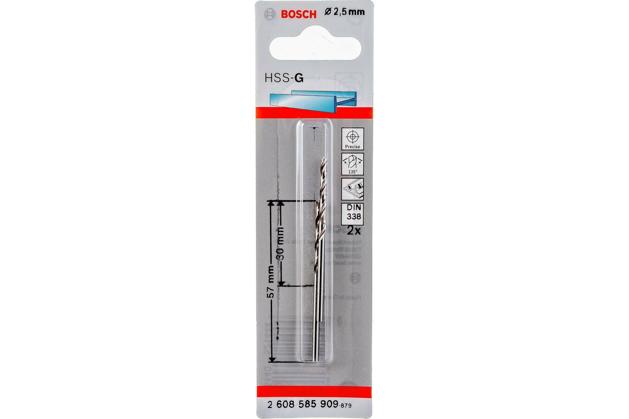 Сверло Standard по металлу 2 шт. (2,5х30/57 мм; HSS-G) Bosch 2608585909