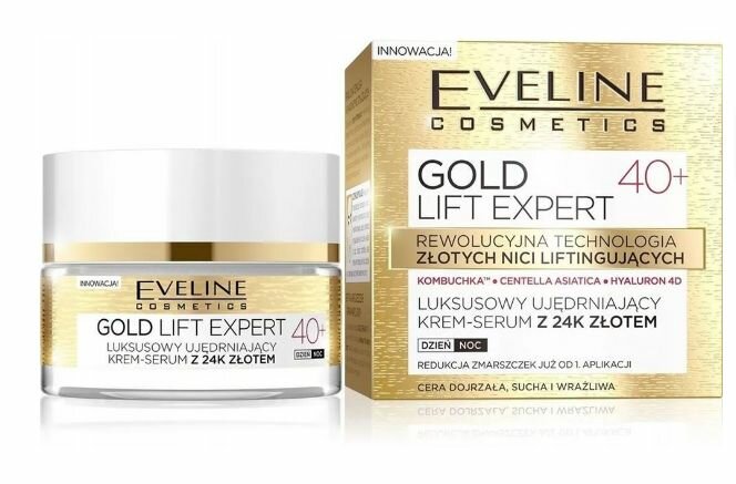 Eveline Cosmetics Крем-сыворотка для лица GOLD LIFT EXPERT Эксклюзивный укрепляющий с 24К золотом 40+, 50 мл